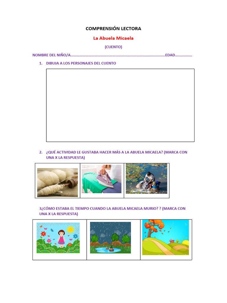COMPRENSIÓN LECTORA La Abuela Micaela V | PDF