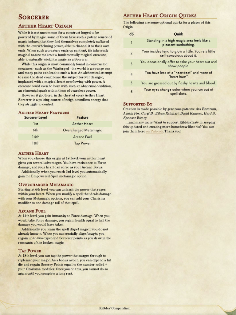 Aether Heart Origin (Subclass) | PDF | Fantasy Role Playing Games | D20 ...