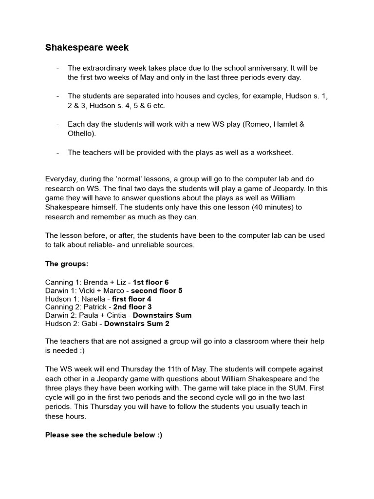 Shakespeare Week | PDF