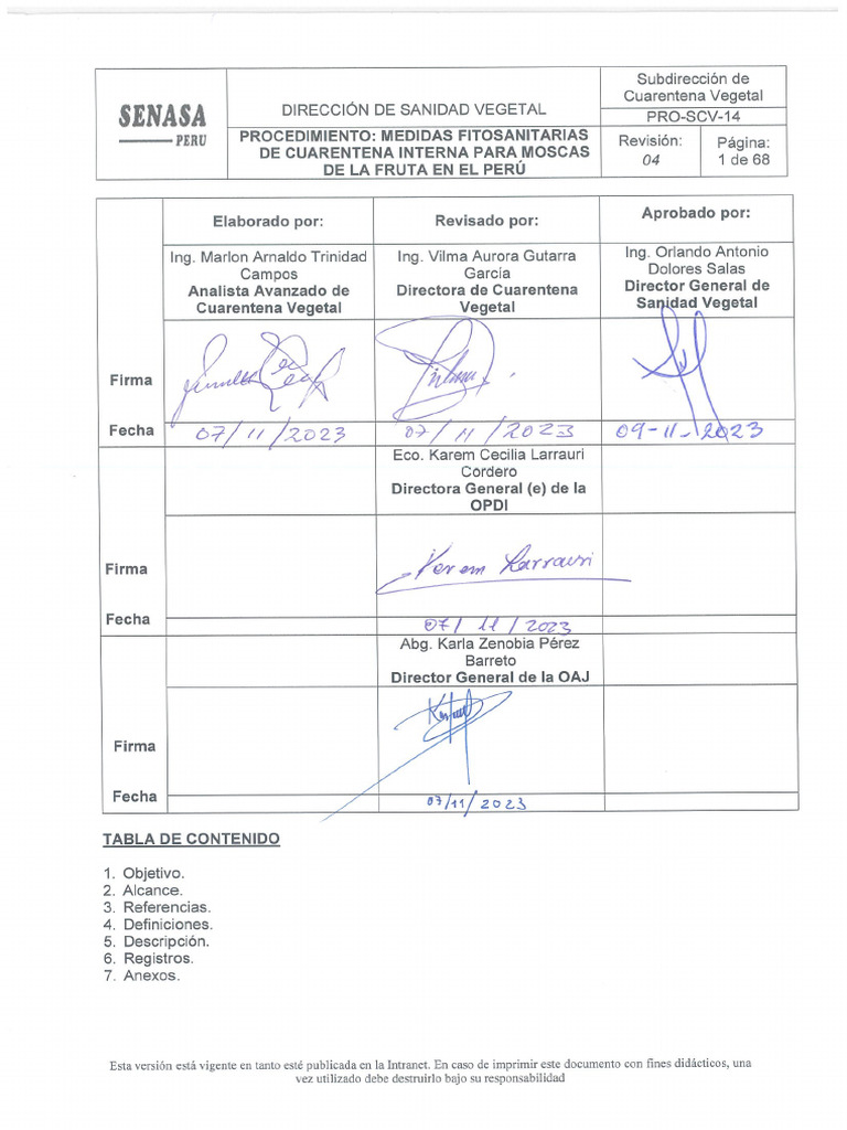 Pro SCV 14 Medidas Fitosanitarias de Cuarentena Interna para Moscas de ...