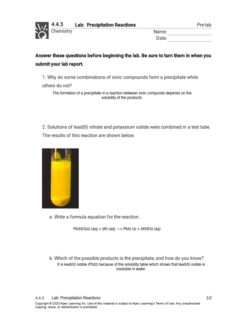 4.4.3 Lab - Precipitation Reactions (Pre-lab)-2 | PDF