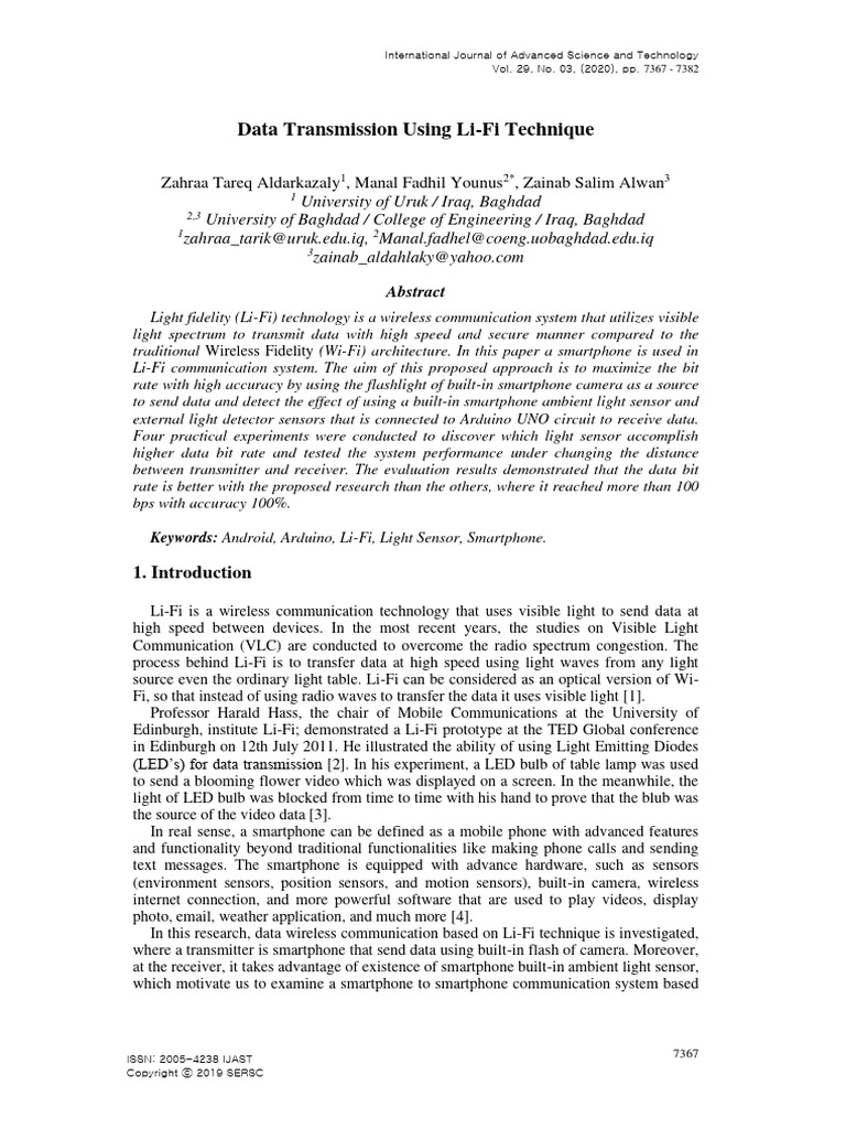 Data Transmission Using Li-Fi Technique | PDF | Wi Fi | Smartphone