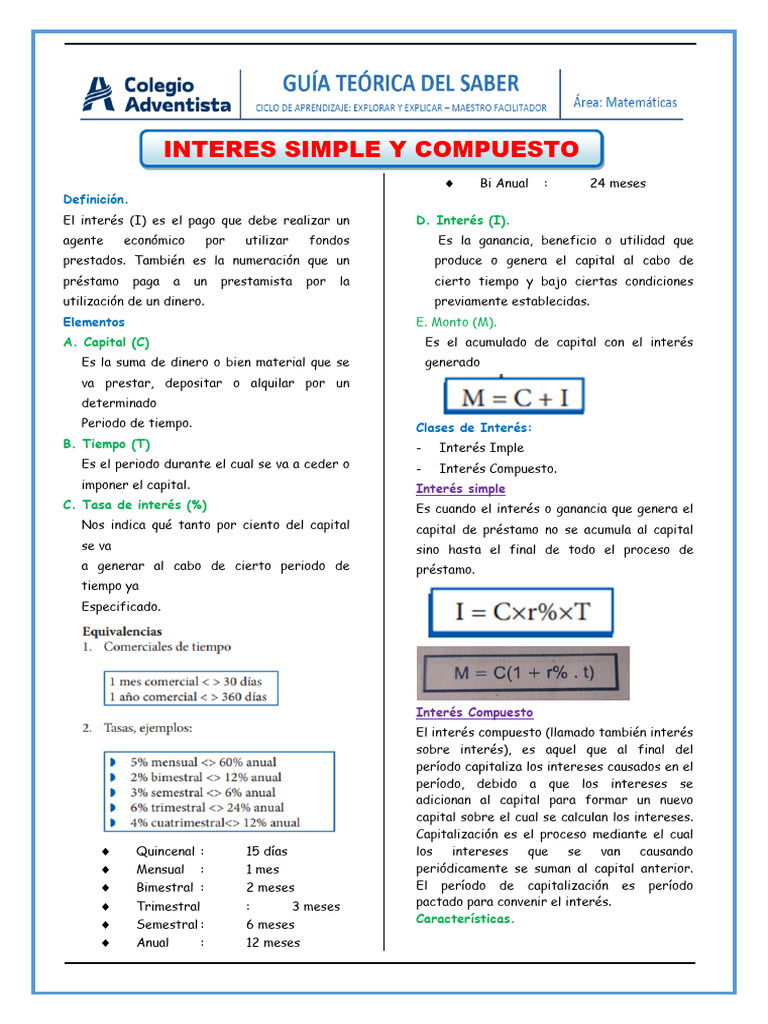 F. Teorica y Practica de Interes-Simple-Compuesto | PDF | Interés | Capital (economía)