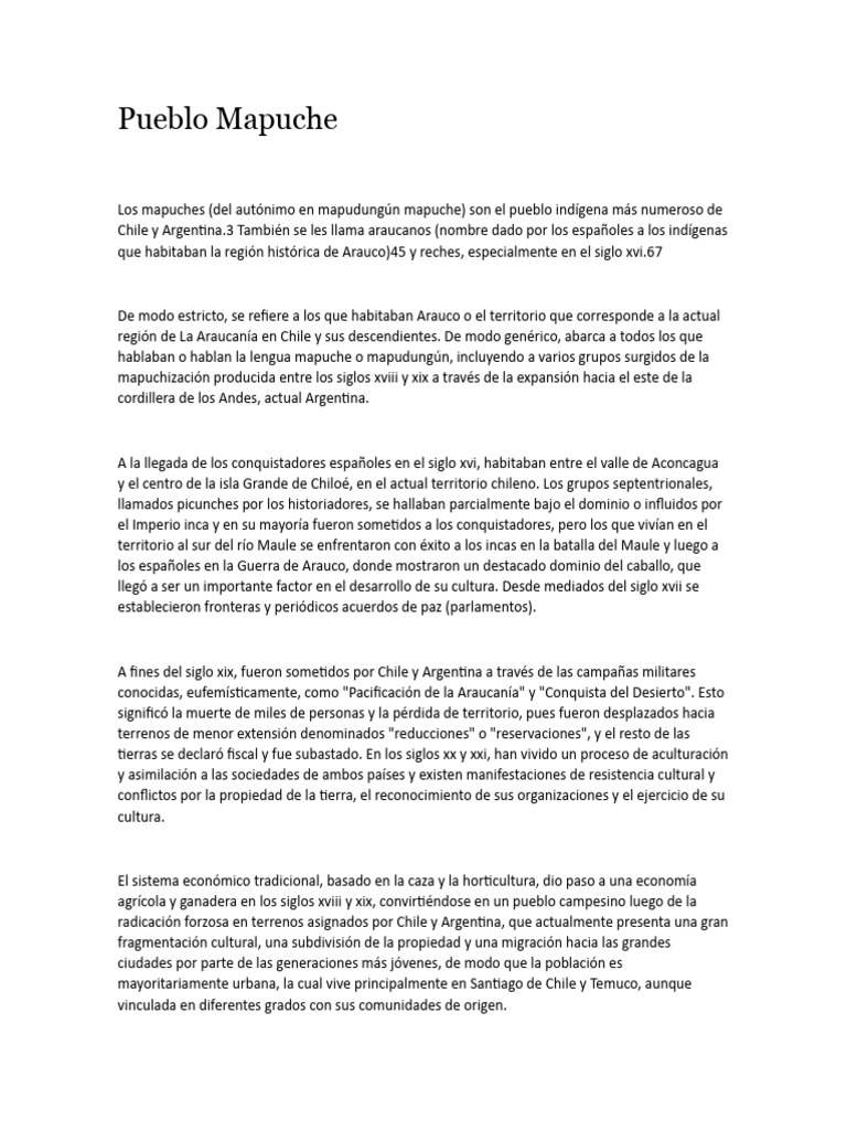 Pueblo Mapuche | PDF | Pueblos Indígenas de las Américas | Chile