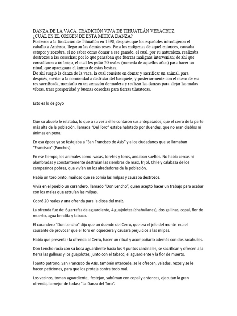 DANZA DE LA VACA Tarea de Nito | PDF | Vacas