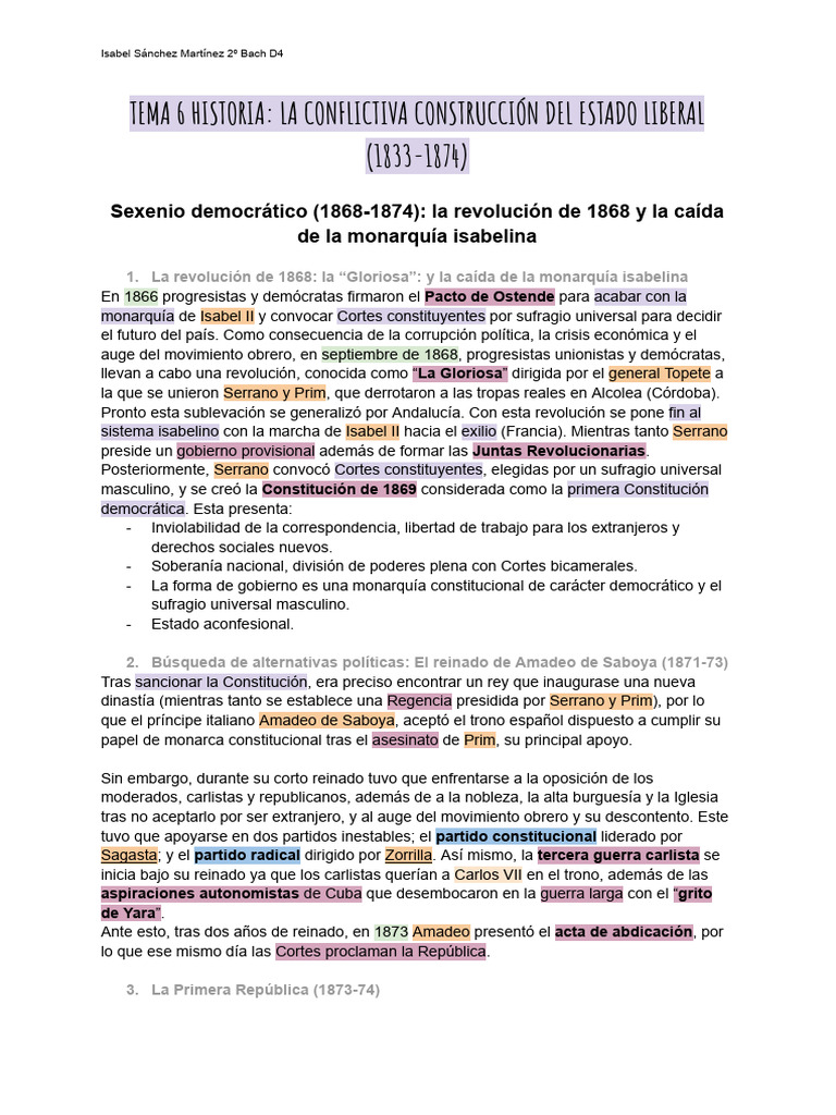 Resumen Tema 6 Historia (SEXENIO) | PDF | España | Gobierno de españa