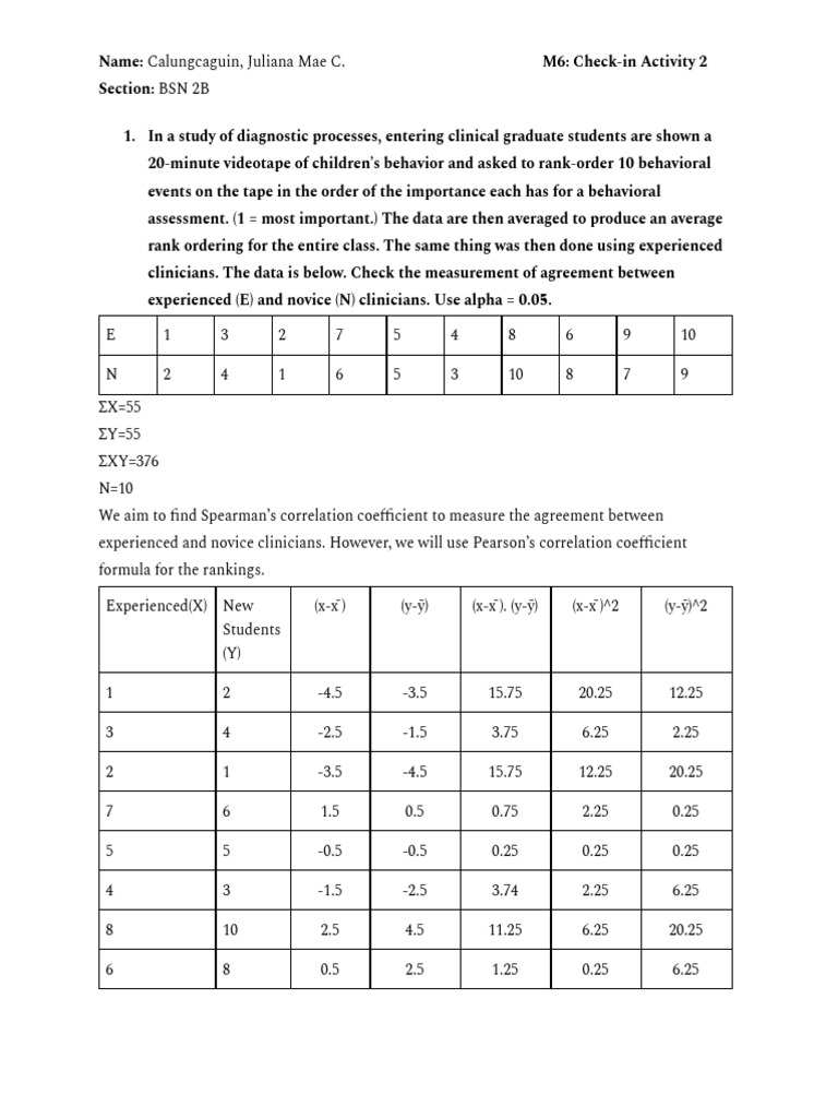 M6 - Check-In Activity 2 | PDF | Spearman's Rank Correlation ...