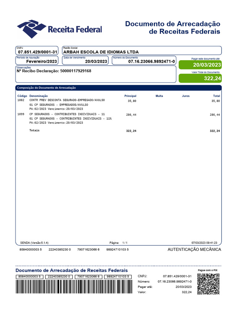 Guia Inss 07851429000131 202302 | PDF