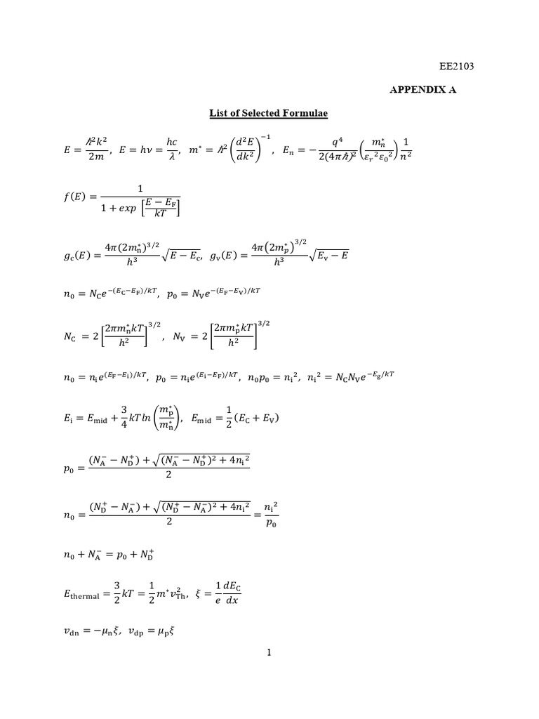 Formula Sheet | PDF | Gallium Arsenide | Silicon