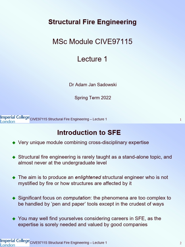 CIVE97115 Structural Fire Engineering - Lecture I - 200122 V5 | PDF ...