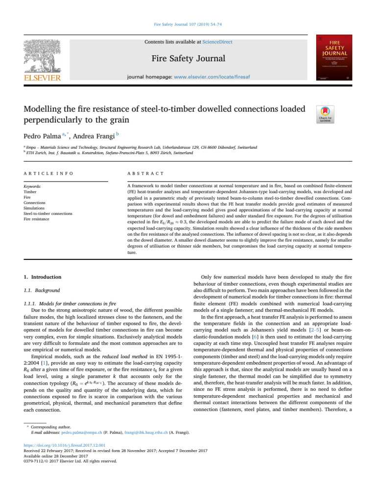 Modelling The Fire Resistance Of Steel To Timber Dowelled Connections