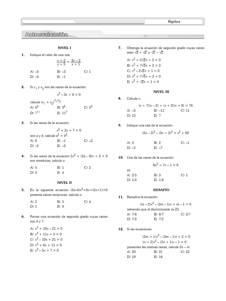 Ecuaciones Cuadráticas - Selección 1ro | PDF | Objetos matemáticos | Aritmética