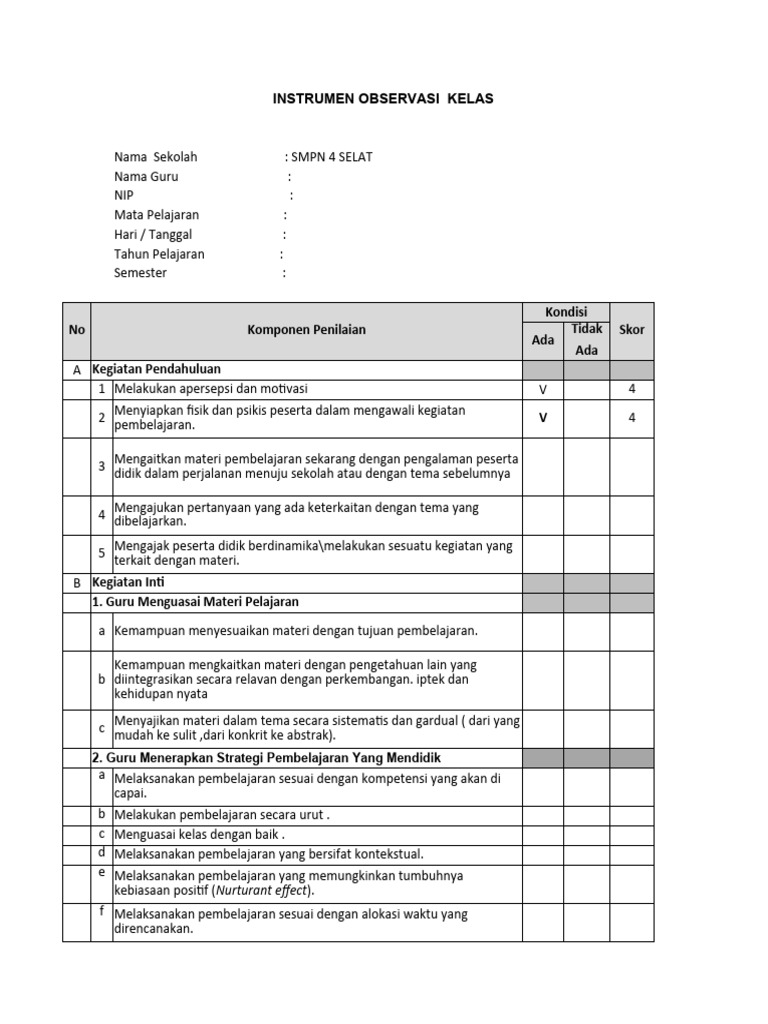 Instrumen Penilaian Supervisi 2024 | PDF