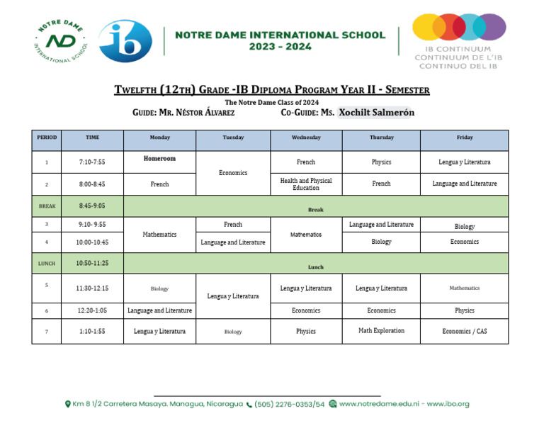 IB Year II Class Schedule | PDF | Foreign Language Studies