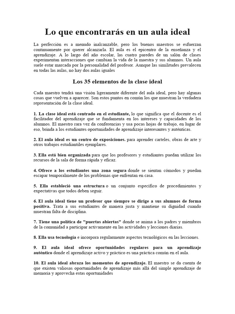Los 35 Elementos de La Clase Ideal | PDF | Aprendizaje | Salón de clases