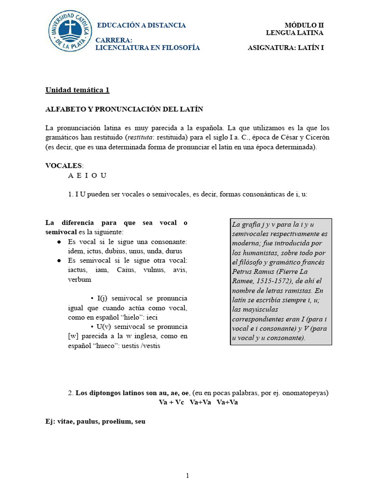 Tema 2 Latín I editado | PDF | Sílaba | latín