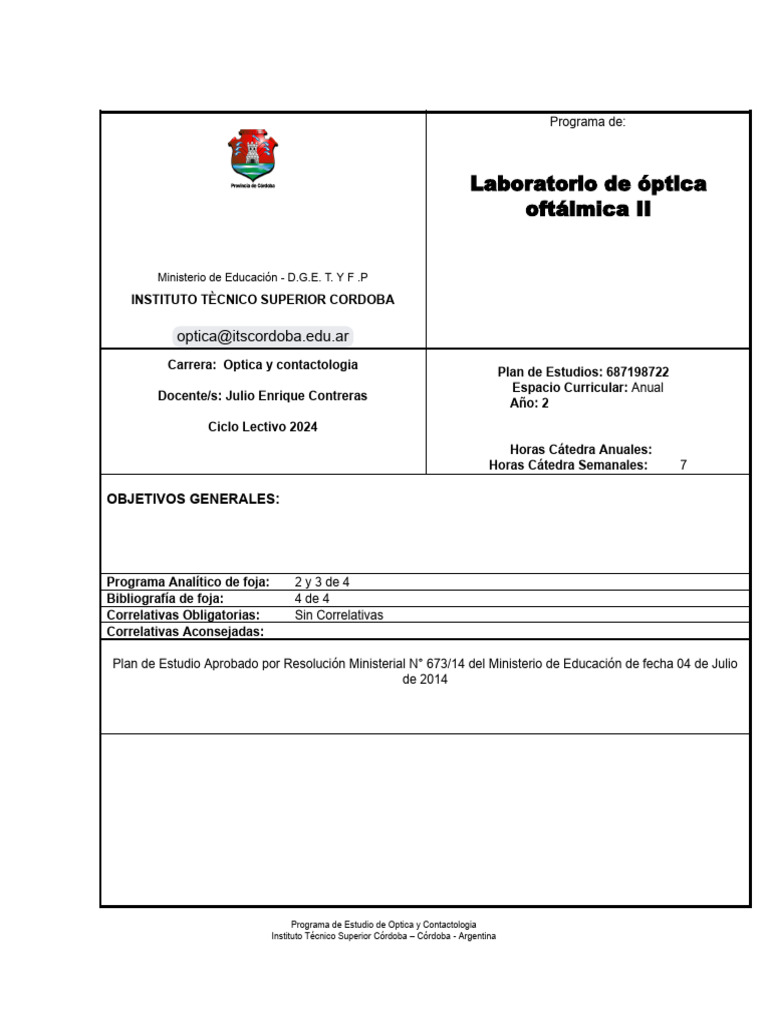 Programa La Optica II 2024 | PDF | Lentes