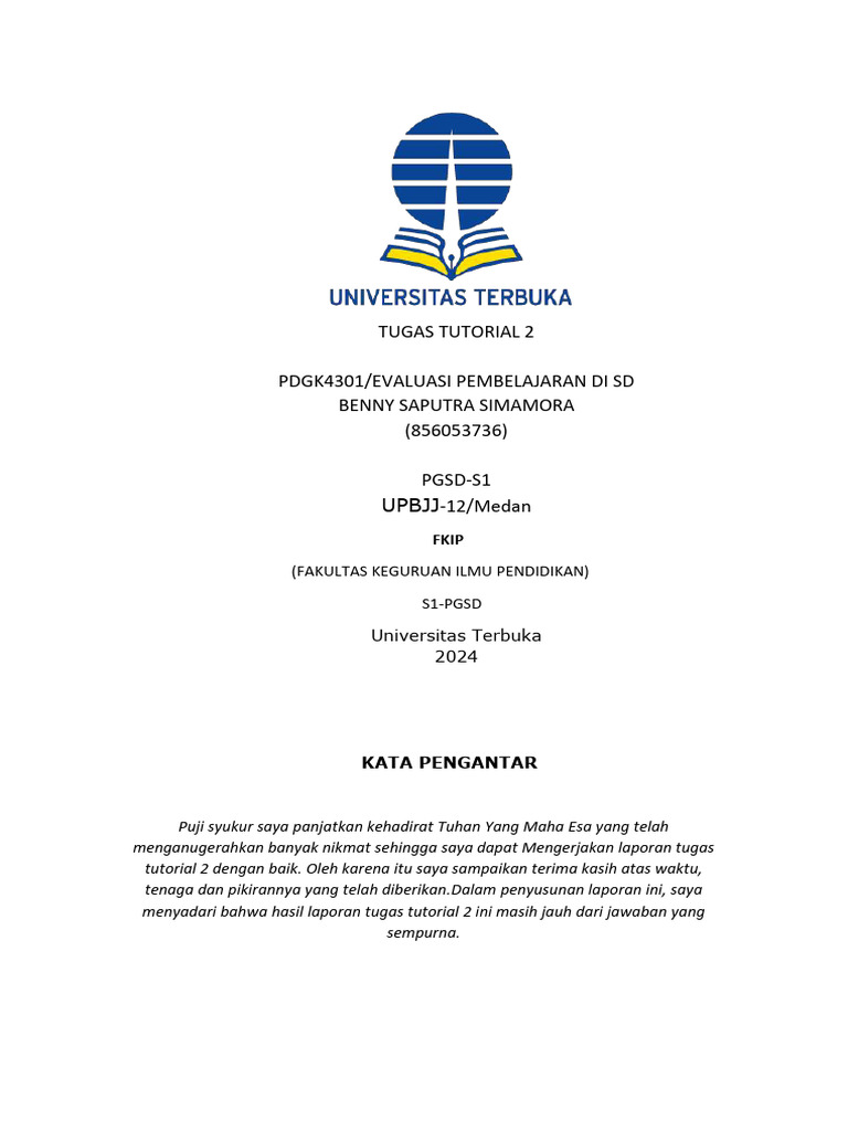 Tugas Tutorial 2 Evaluasi Pembelajaran Di SD PDGK4301 | PDF