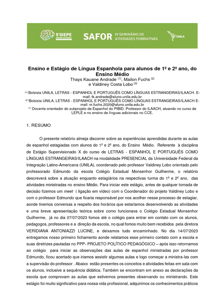 Modelo Resumo Seuni 2023 PDF | PDF | Pedagogia | Lição