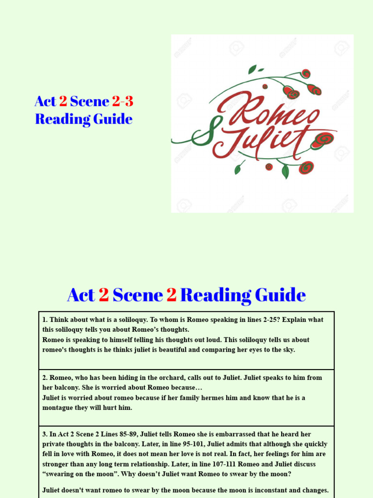 Act 2 Scene 2-3 Reading Guide Romeo and Juliet 2 | PDF | Romeo And ...