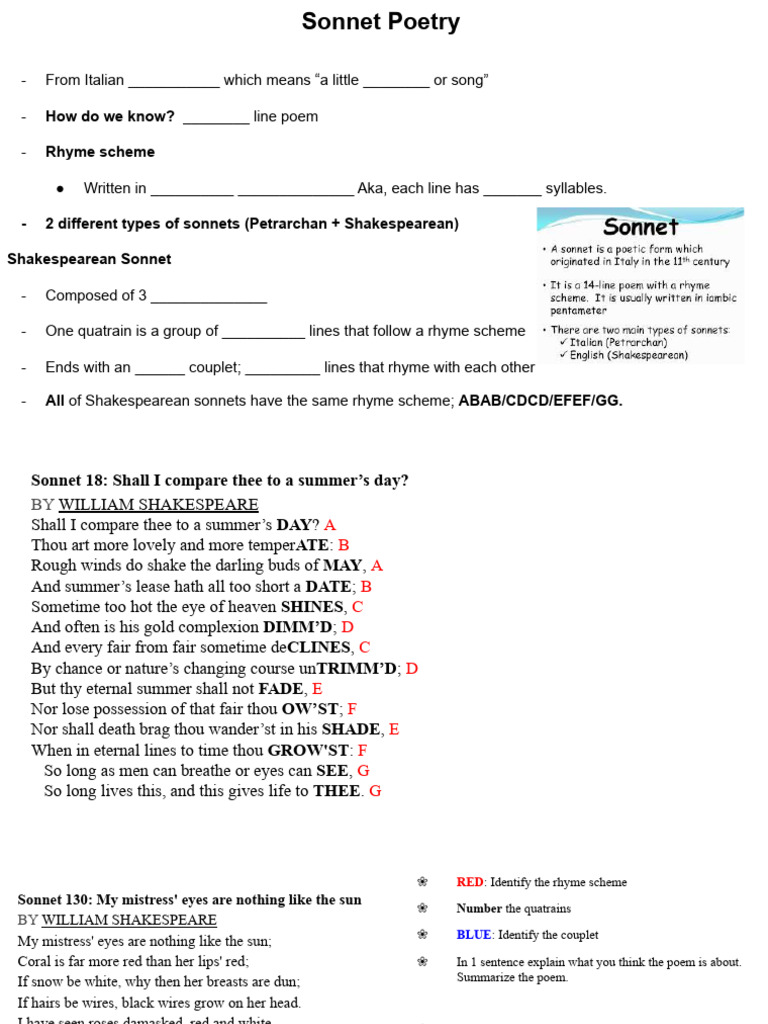 Shakespearean Sonnet Guide | PDF | Poetry | Stanzaic Form