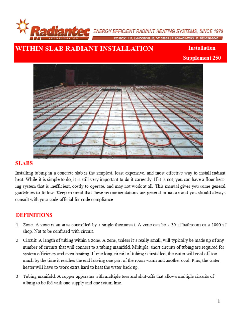 Radiantec Radiant Heat Within Slab Installation Manual | PDF | Thermal ...