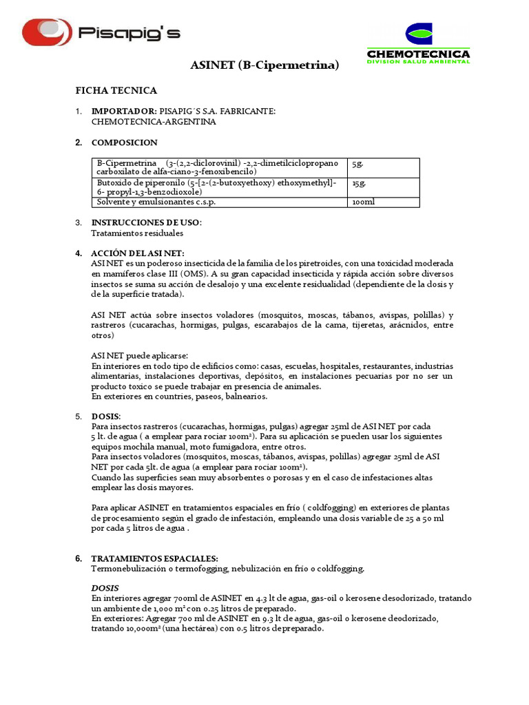 Insecticida ASI NET: Uso y Dosis | PDF | Insectos | Agua