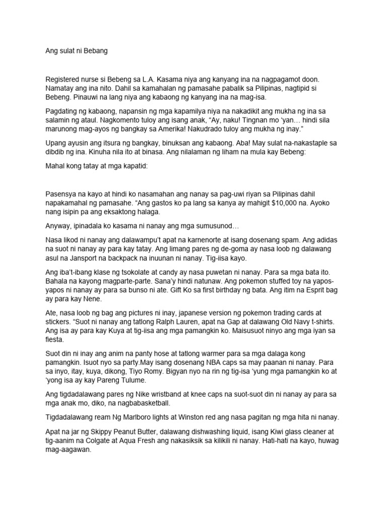 Ang Sulat Ni Bebang | PDF