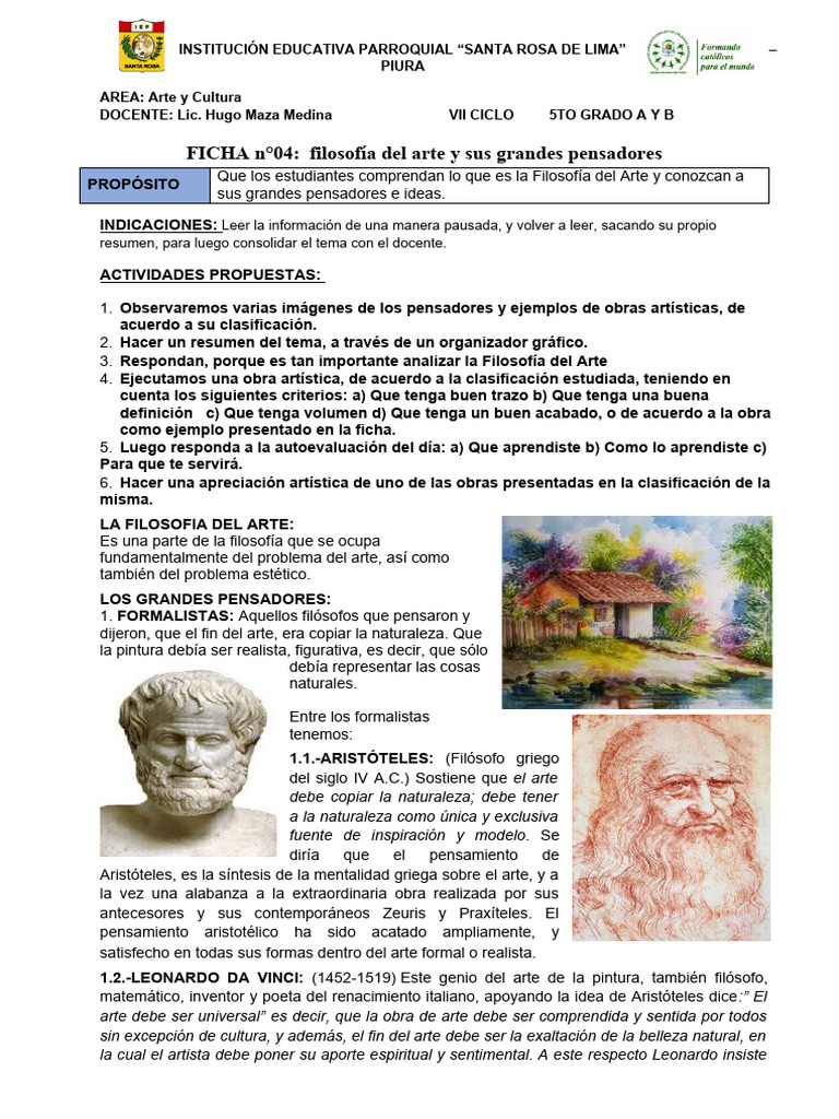 Ficha Interact N° 4 de Arte 5to Sec. 2024 | PDF | Aristóteles | Pensamiento