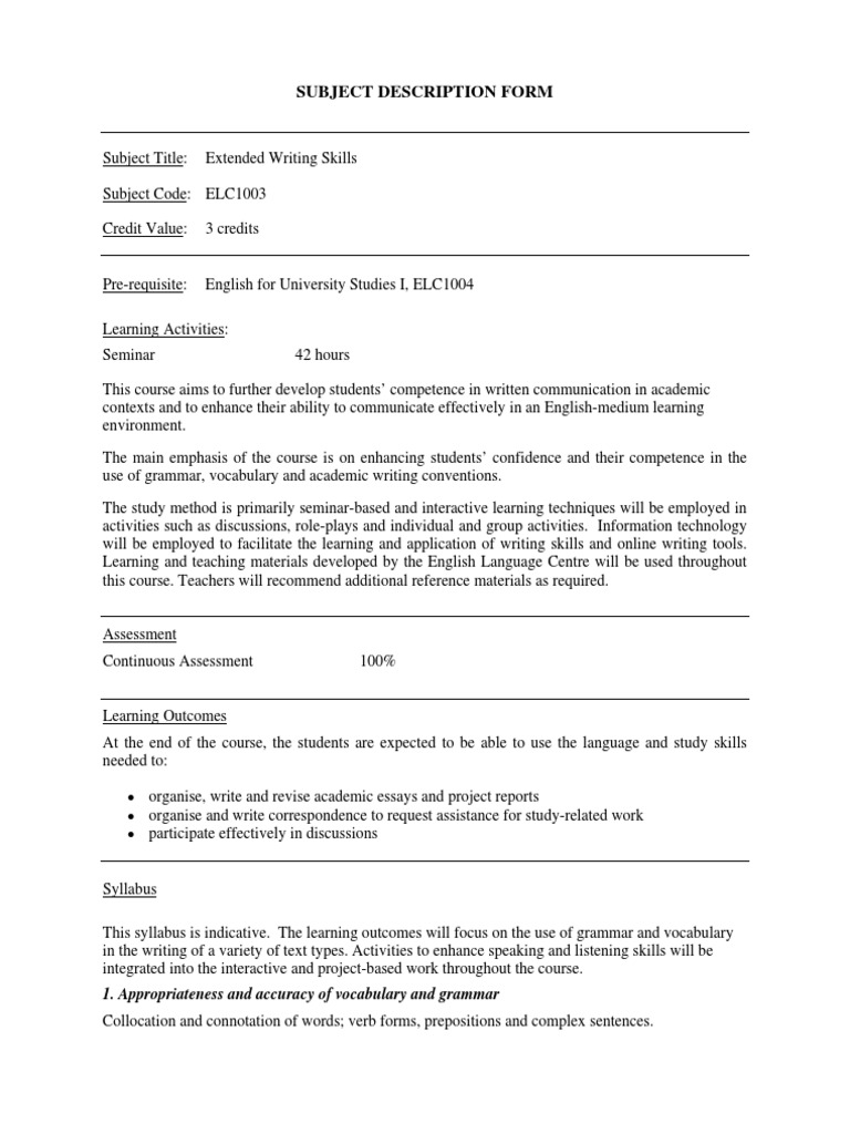 Extended Writing Skills Course Overview | PDF | Competence (Human ...