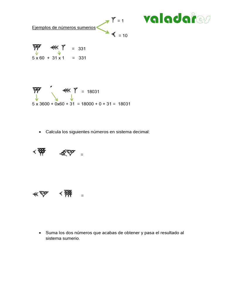 Ejercicio de Numeros Sumerios | PDF