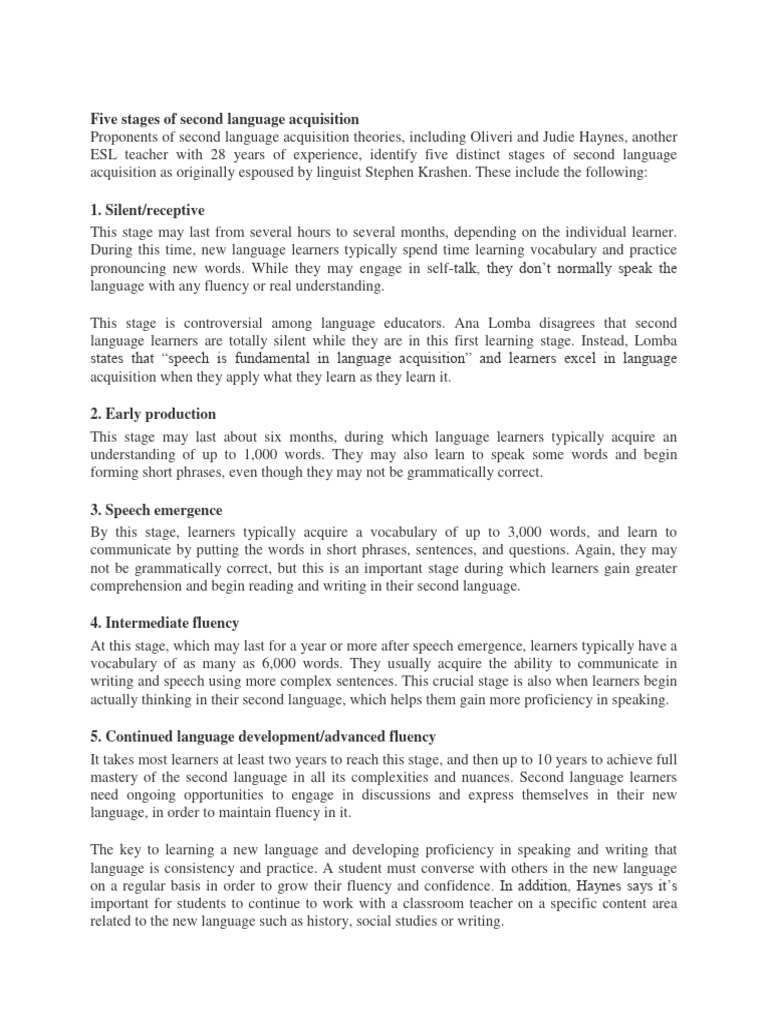 Five Stages of Language Acquisition | PDF | Second Language Acquisition ...