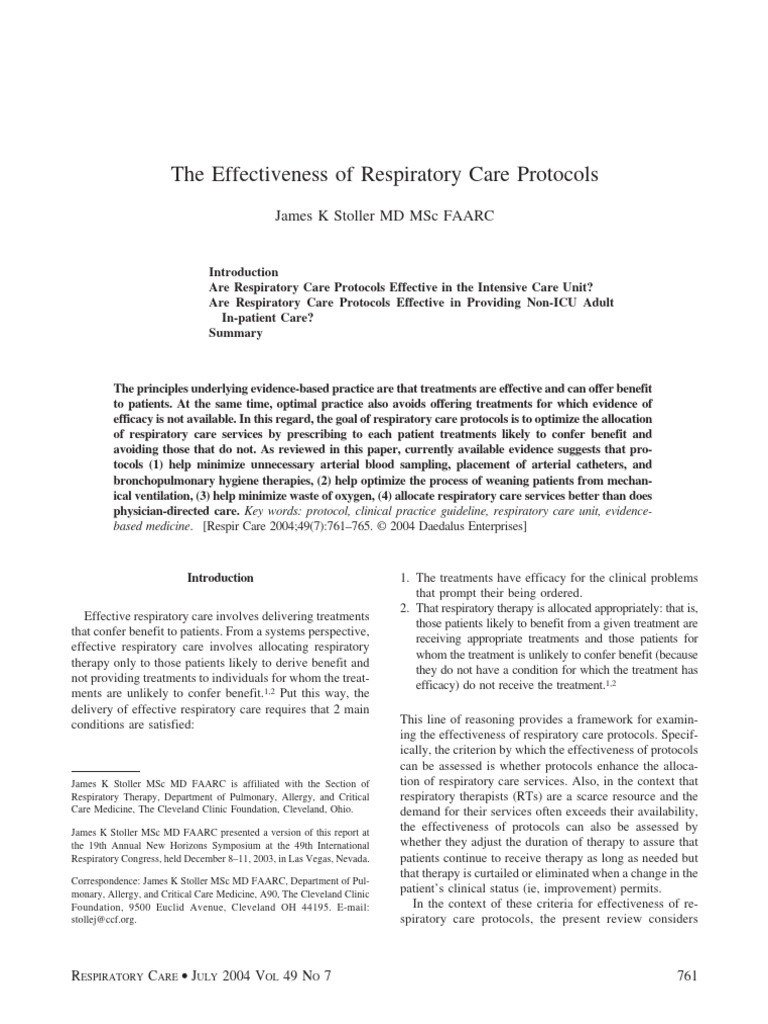 The Effectiveness of Respiratory Care Proto.2004 | Download Free PDF ...