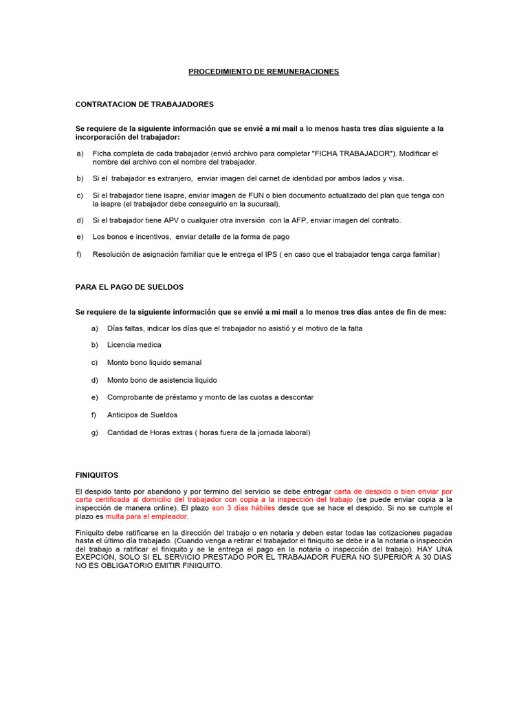 Procedimiento de Remuneraciones | PDF | Salario