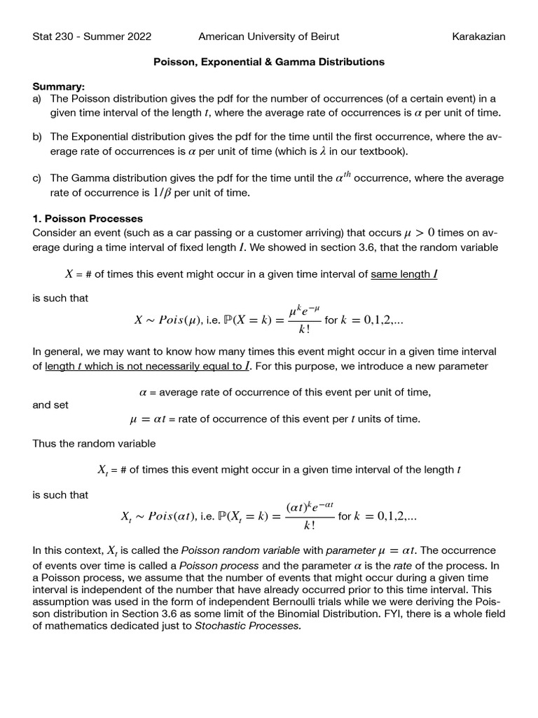 Poisson, Exponential Gamma Distributions From CH 4 | PDF | Poisson ...
