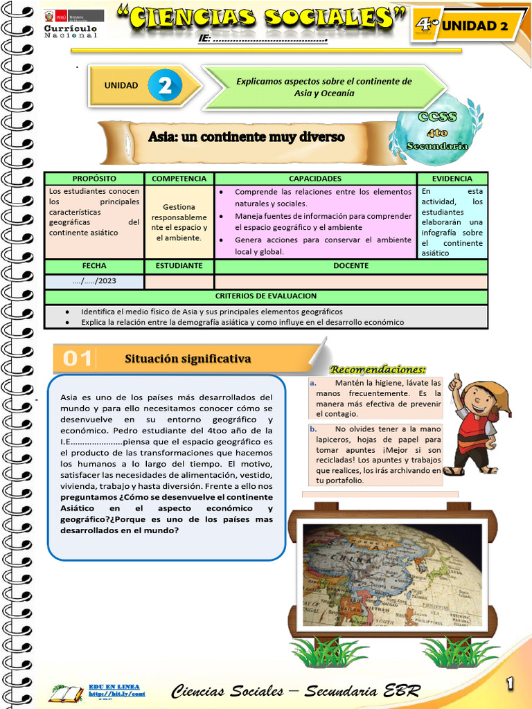 Ficha de Actividad CCSS 4°-Semana 1 | PDF | Asia | Ciencias de la Tierra