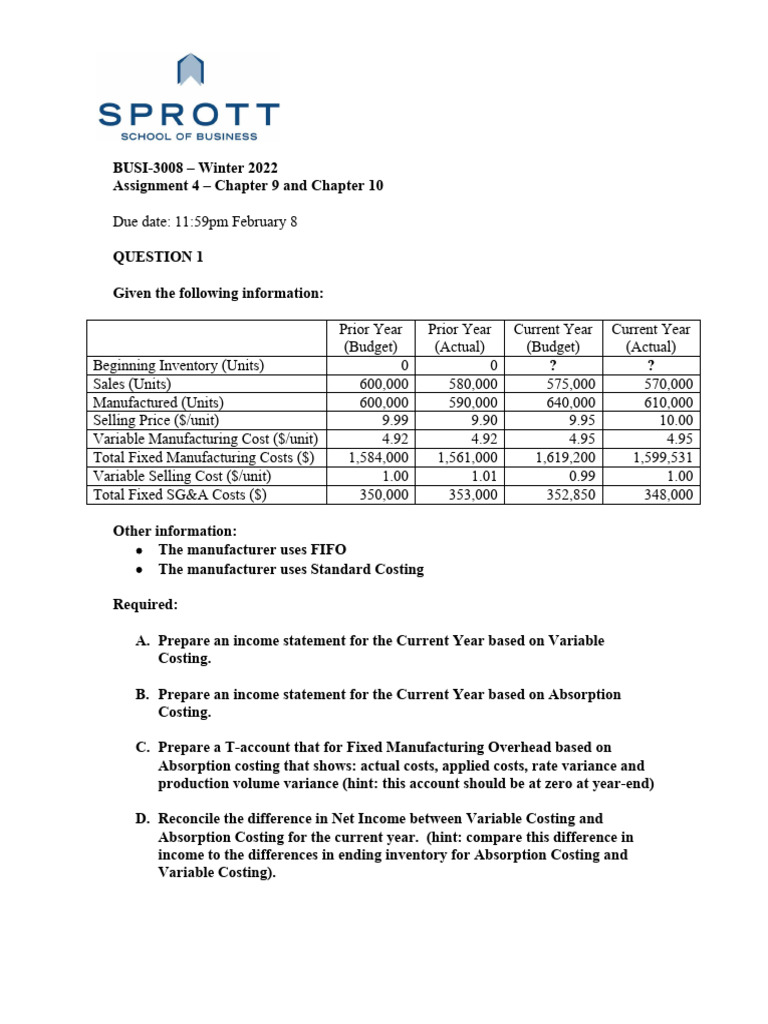 BUSI 3008 Assignment 4 Winter 2022 | Download Free PDF | Inventory ...