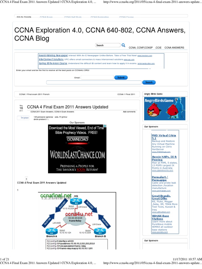 Ccna 4 Final Exam 2011 Answers Updated Ccna Exploration 4 V2011