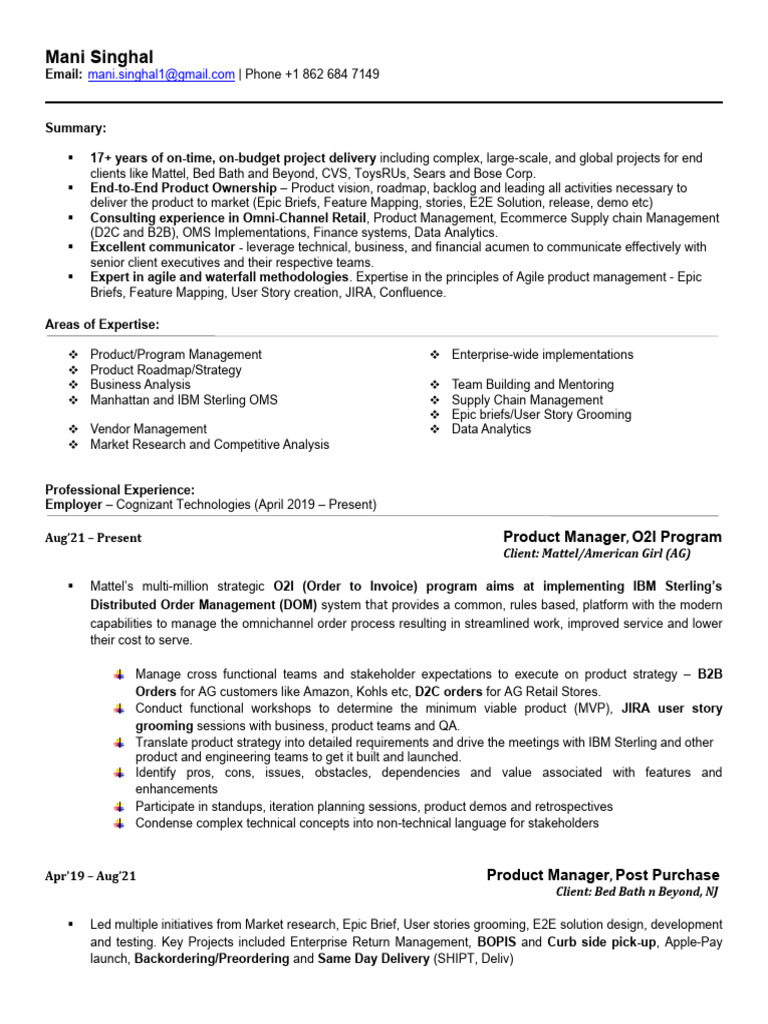 CV Mani Singhal Product Manager | PDF | Logistics | Retail