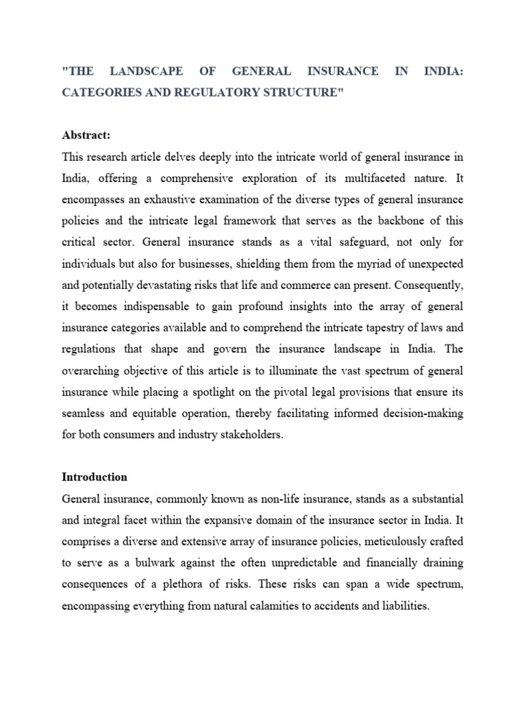 _THE LANDSCAPE OF GENERAL INSURANCE IN INDIA_ CATEGORIES AND REGULATORY STRUCTURE_ (1) (2) | PDF ...