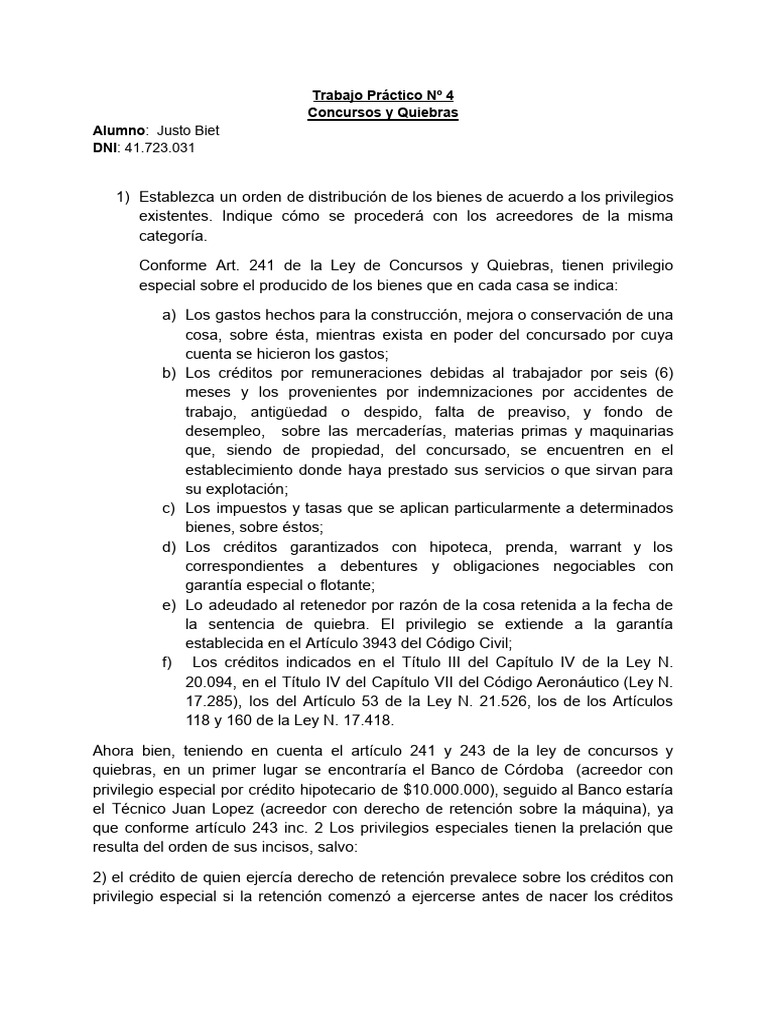 Trabajo Practico #4 - CYQ | PDF | Bancarrota