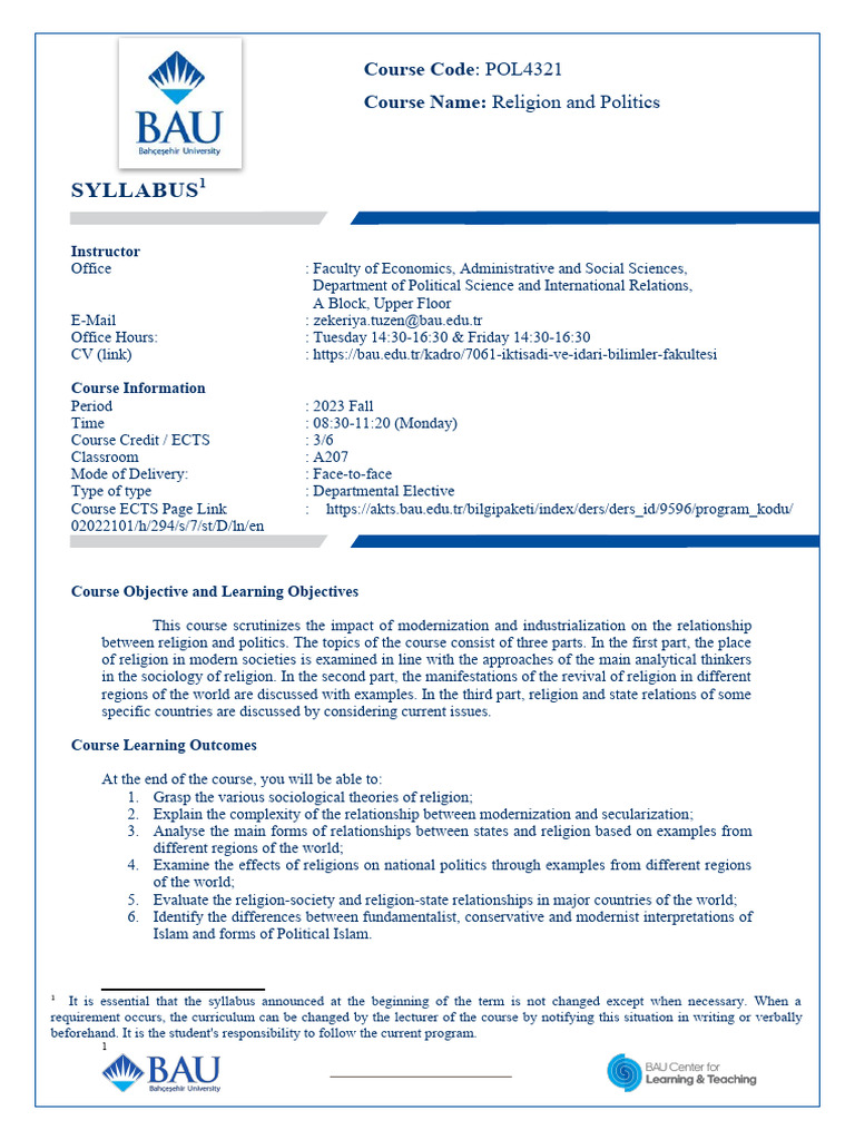 POL4321-Course Syllabus, 2023 Fall | PDF | Plagiarism | Academic Dishonesty