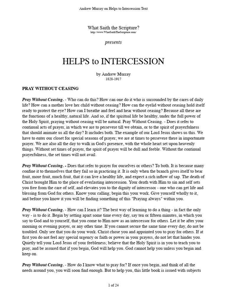 Helps To Intercession Andrew Murray | PDF | Prayer | Intercession