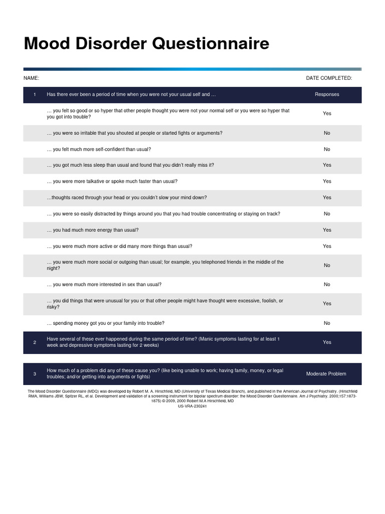 Mood Disorder Questionnaire | Download Free PDF | Mental Disorder ...