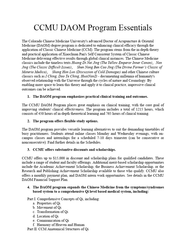 CCMU DAOM Program Overview and Benefits | PDF | Traditional Chinese ...