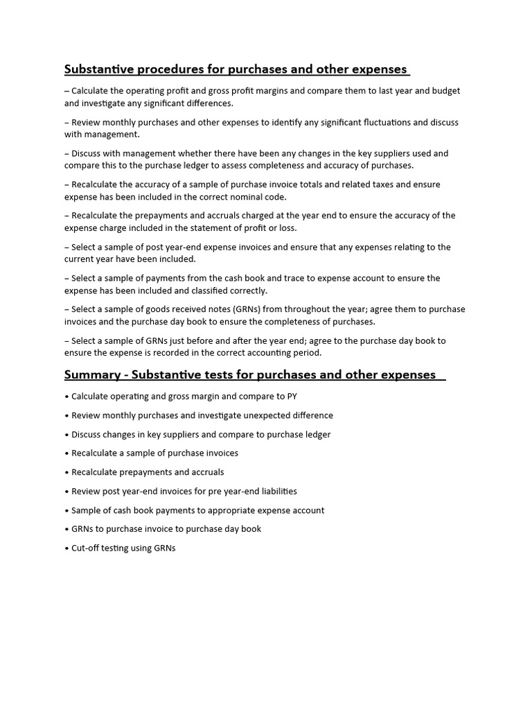 Audit Notes - Substantive Procedures | PDF | Accounts Payable | Debits ...