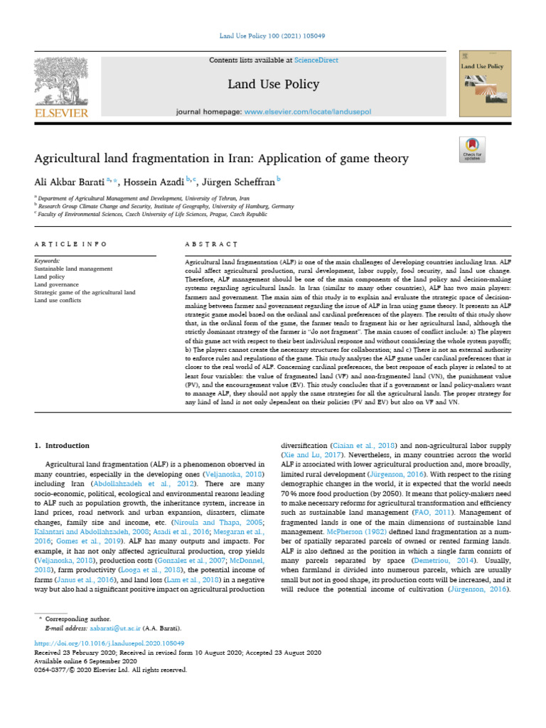 Agricultural Land Fragmentation in Iran Application of Game Theory ...