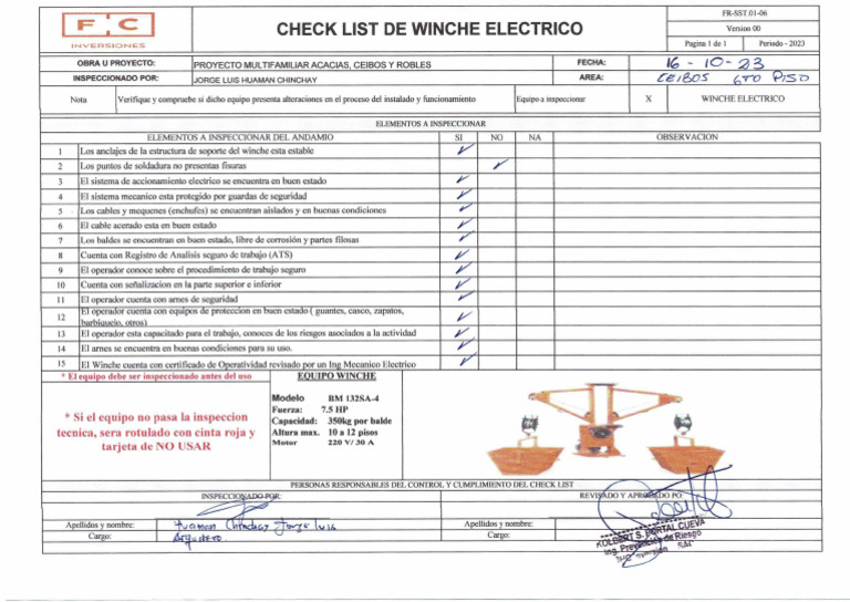 3. Check list de winche Electrico | PDF