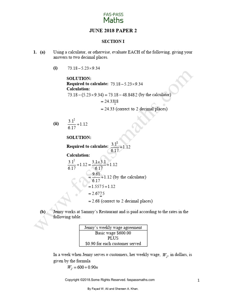 CSEC Maths 2018 June Past Paper Solutions | PDF | Mathematical Concepts | Elementary Mathematics