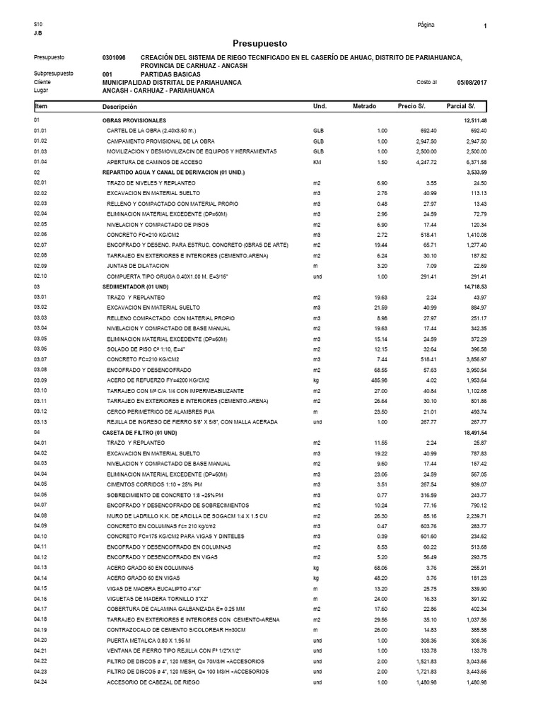 PRESUPUESTO | PDF | Ingeniero civil | Materiales de construcción